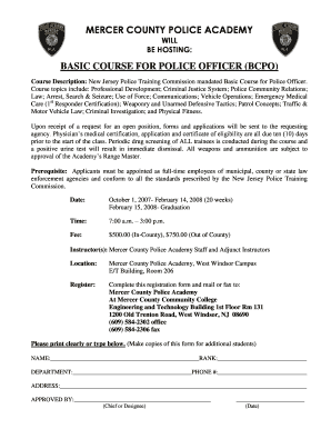 Fillable Online mccc Mercer county police academy basic course for ...