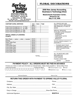 Fillable Online Spring Valley Floral order form 4.29.08 - flaggmgmt Fax ...