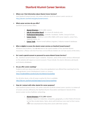 Fillable Online Stanford Alumni Career Services Fax Email Print - pdfFiller