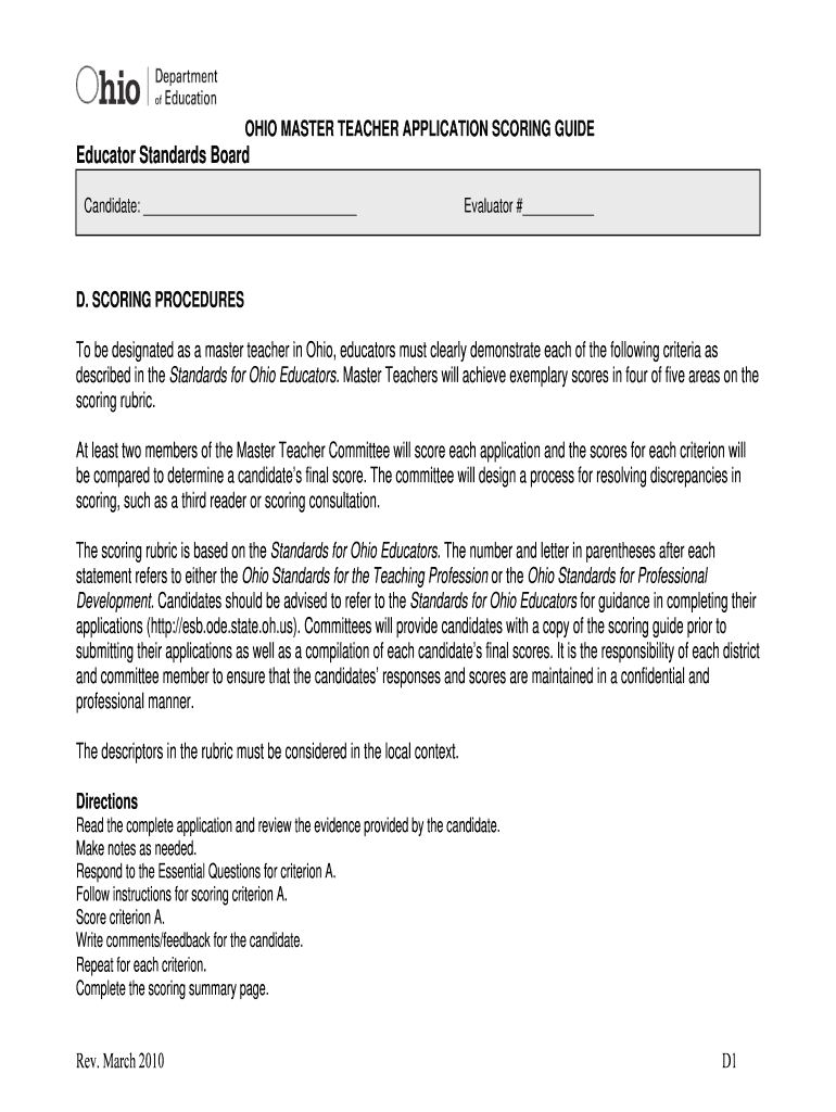 Fillable Online Master Teacher Scoring Guide - Nelsonville-York City School District Fax Email ...