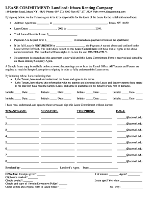Fillable Online LEASE COMMITMENT Landlord Ithaca Renting Company Fax ...