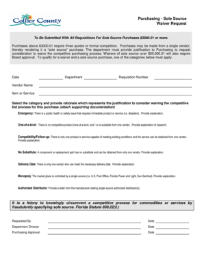 Fillable Online Sole Source Form - Collier County Purchasing Department Fax Email Print - pdfFiller