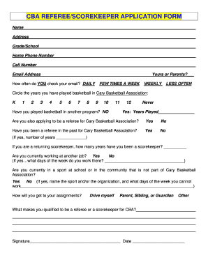 Fillable Online CBA REFEREE/SCOREKEEPER APPLICATION FORM Fax Email ...