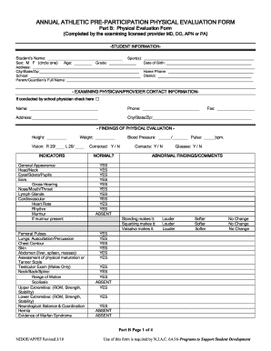 Fillable Online ANNUAL ATHLETIC PRE-PARTICIPATION PHYSICAL EVALUATION ...