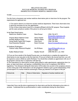 Fillable Online PROSPECTIVE STUDENT HOSPITAL OBSERVATION Fax Email ...