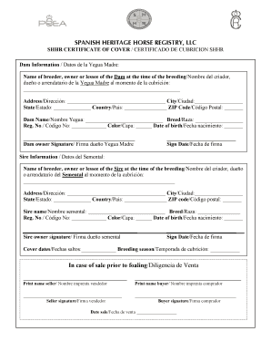 Fillable Online Breeding Certificate (cover certificate) Fax Email ...