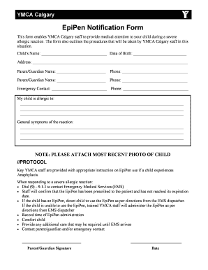 Fillable Online Epi Pen Notification Form - YMCA Calgary Fax Email ...