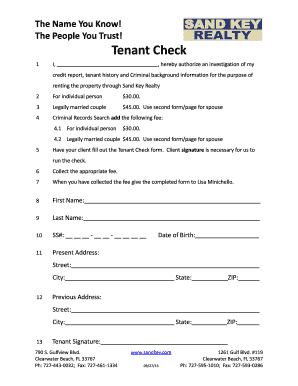 Fillable Online Tenant Check form - Sand Key Realty Fax Email Print ...