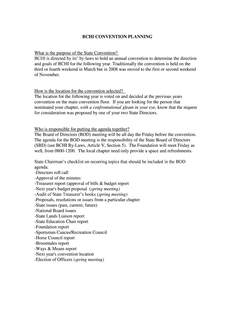 Fillable Online BCHI CONVENTION PLANNING Fax Email Print - pdfFiller