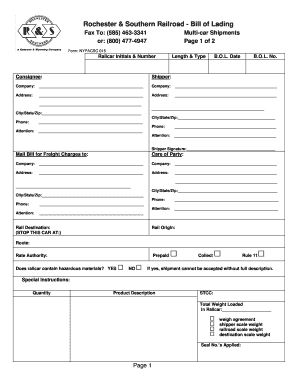 Fillable Online Rochester & Southern Railroad - Bill of Lading Fax ...