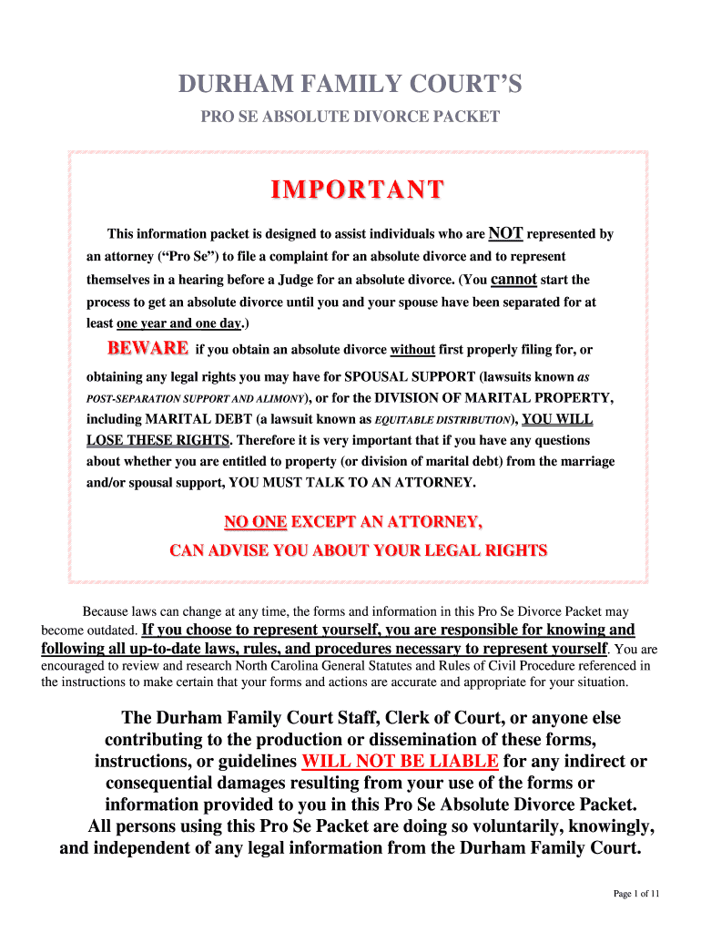 Fillable Online PRO SE ABSOLUTE DIVORCE PACKET Fax Email Print - pdfFiller