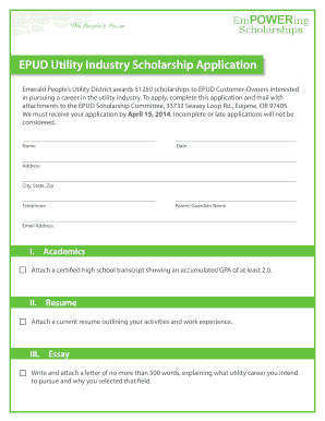 Fillable Online EPUD Utility Industry Scholarship Application - Emerald ...
