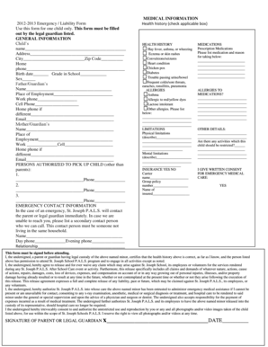 Fillable Online missoulacatholicschools PALS Health Liability Form ...