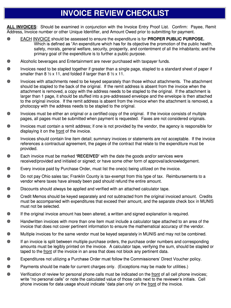Fillable Online INVOICE REVIEW CHECKLIST Fax Email Print - pdfFiller