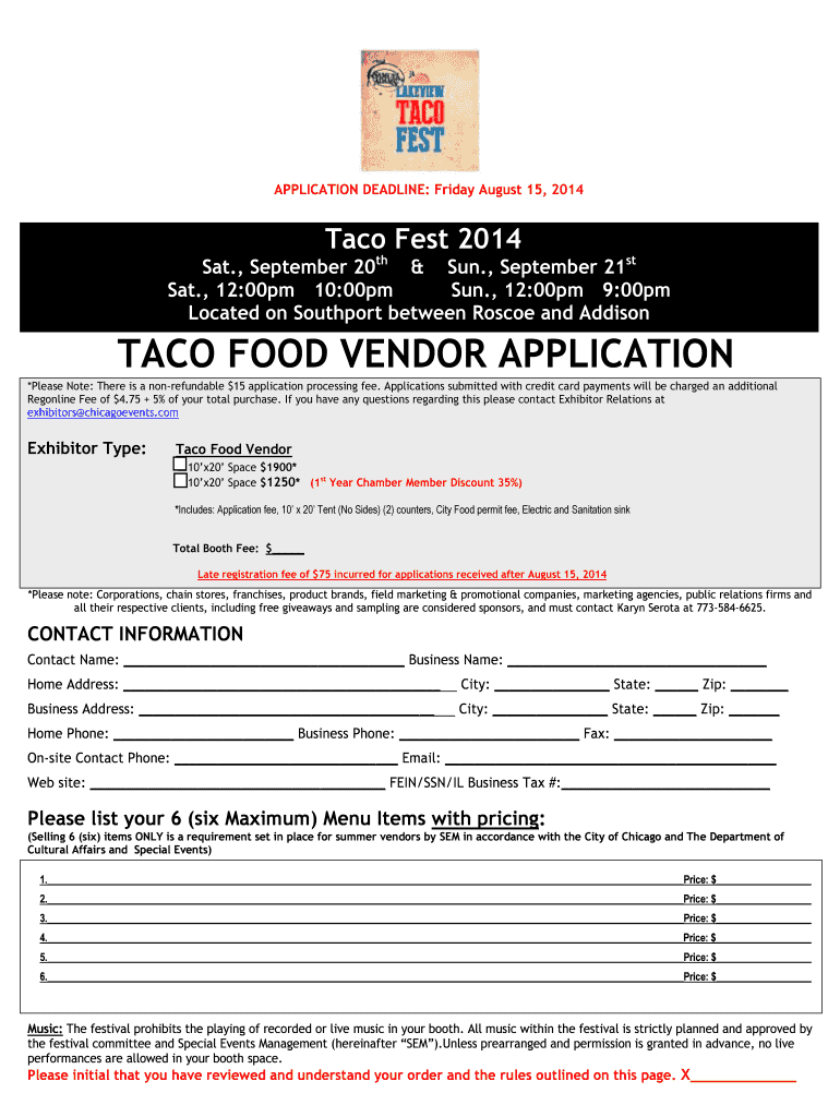 Fillable Online TACO FOOD VENDOR APPLICATION - Lakeview Chamber of ...