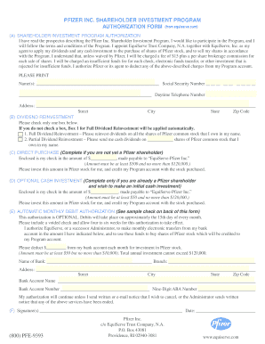 Fillable Online PFIZER INC. SHAREHOLDER INVESTMENT PROGRAM ...