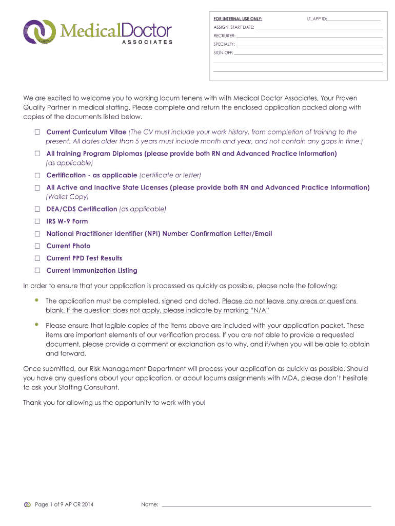 Fillable Online Initial Credentialing Application Form - Medical Doctor ...