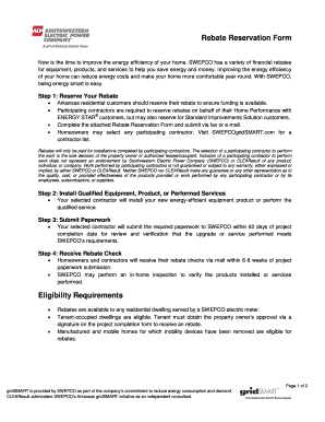 Fillable Online Rebate Reservation Form - Swepco Grid Smart Fax Email ...