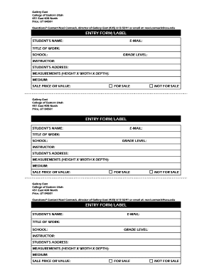 Fillable Online eastern usu Entry form/label entry form/label entry form/label - USU Eastern ...