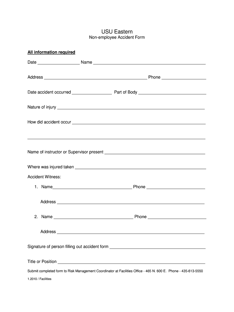 Fillable Online eastern usu Accident form - non-employee - eastern usu Fax Email Print - pdfFiller