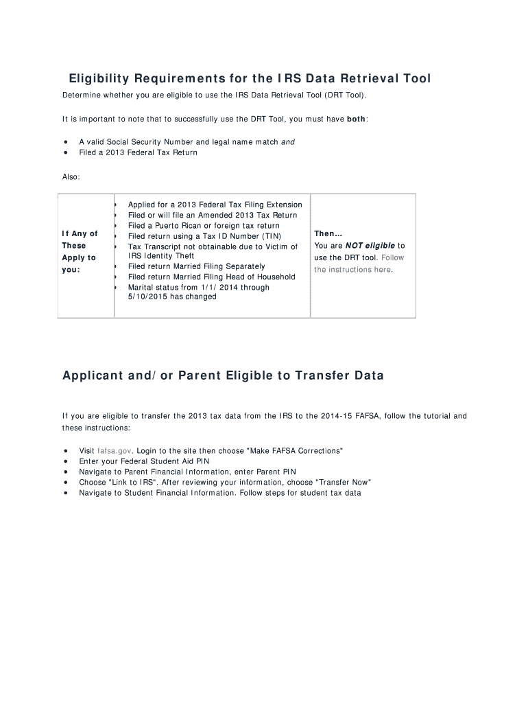 Fillable Online IRS Data Retrieval Tool (DRT Tool) Fax Email Print - pdfFiller
