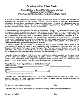 Fillable Online Student Consent Form - Tehachapi Unified School ...
