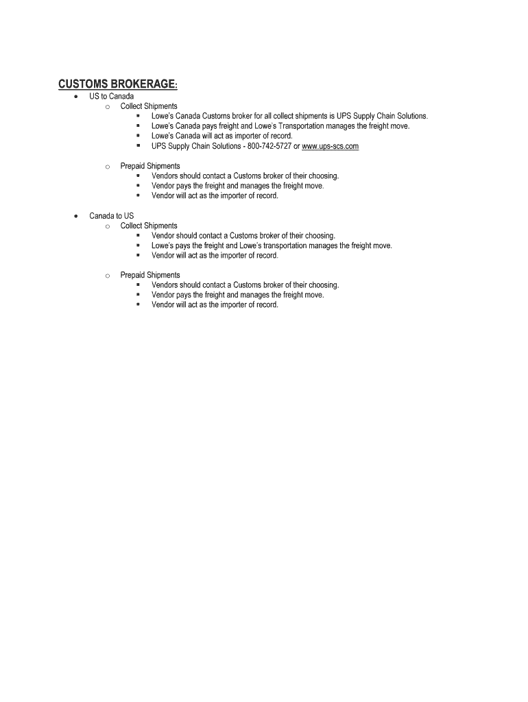 Fillable Online CUSTOMS BROKERAGE: Fax Email Print - pdfFiller