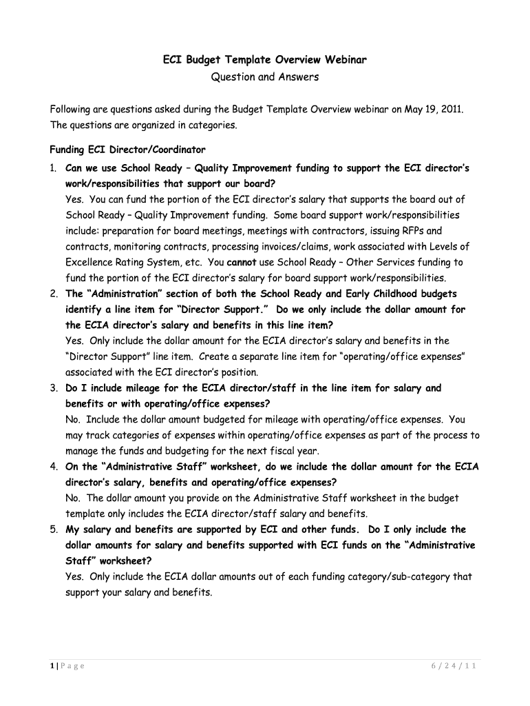 Fillable Online ECI Budget Template Overview Webinar Fax Email Print ...