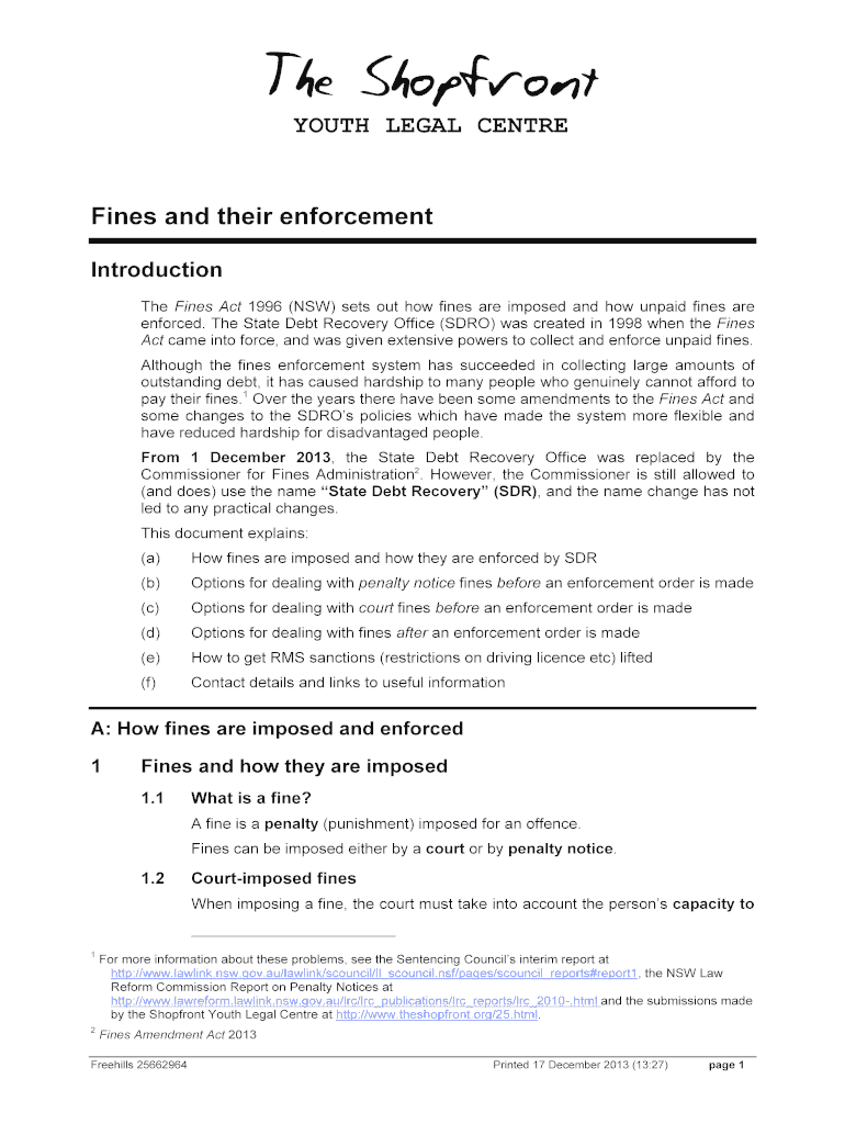 Fillable Online The Fines Act 1996 (NSW) sets out how fines are imposed ...