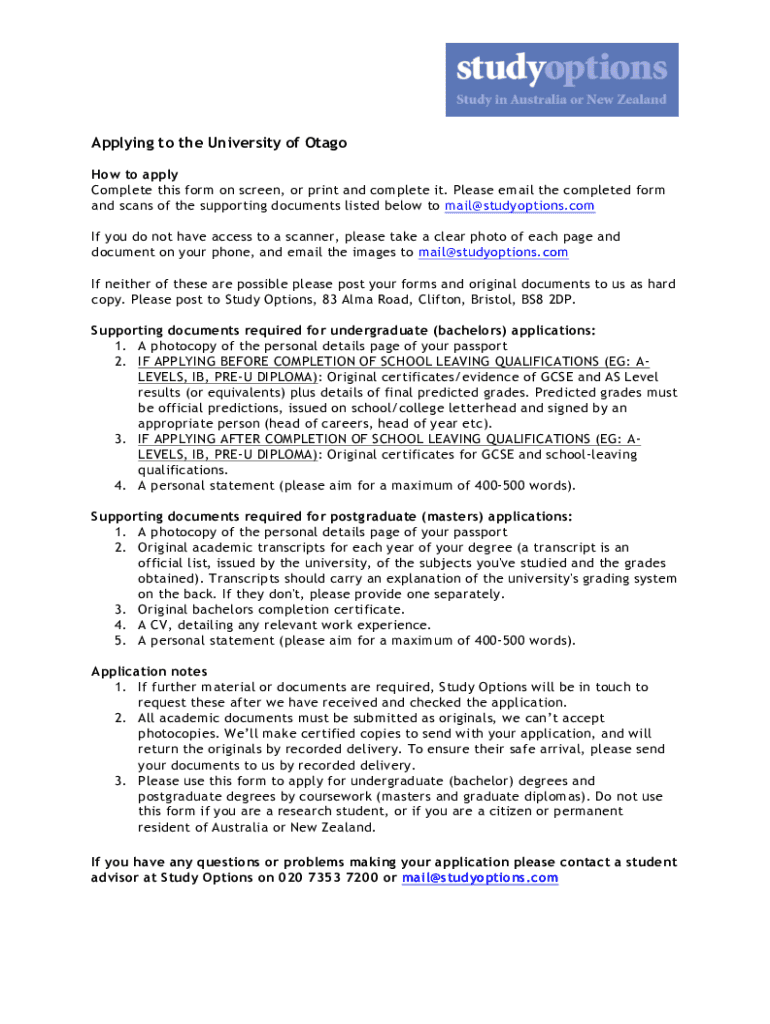 Fillable Online Applying to the University of Otago Fax Email Print - pdfFiller