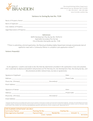 Fillable Online Variance to Zoning By law No. 7124 - Brandon Fax Email ...