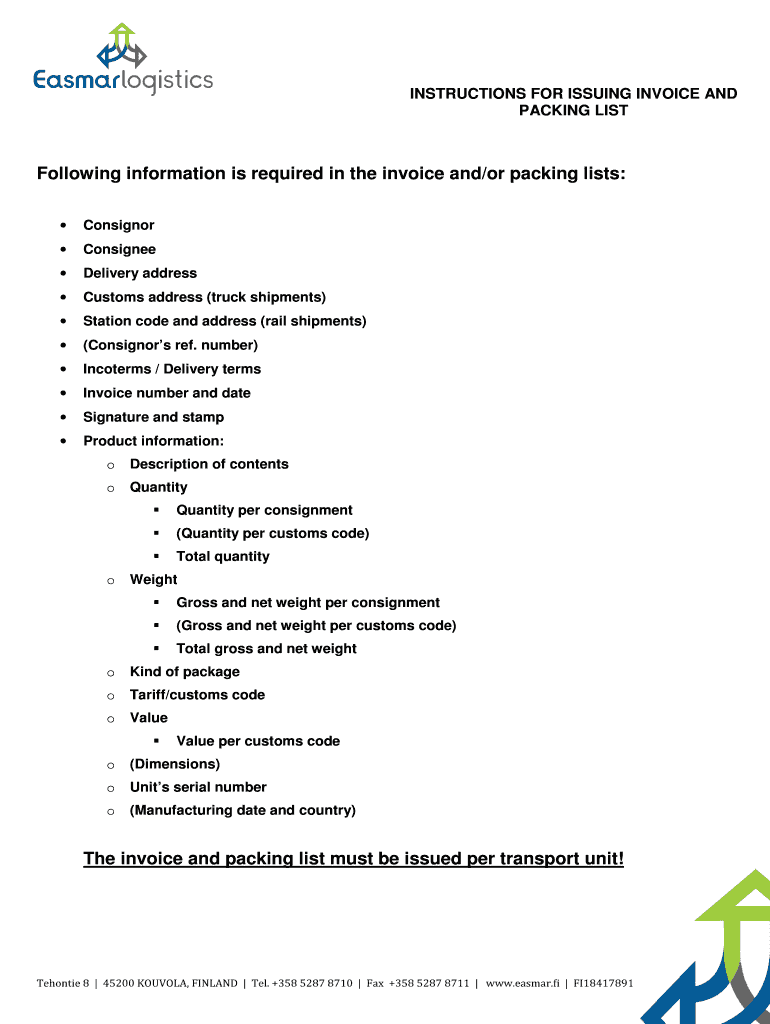 Fillable Online The Importance of Import and Export Packing Lists Fax ...