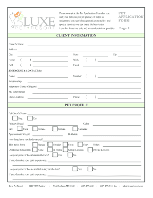 Fillable Online Pet Application Form.xlsx Fax Email Print - pdfFiller
