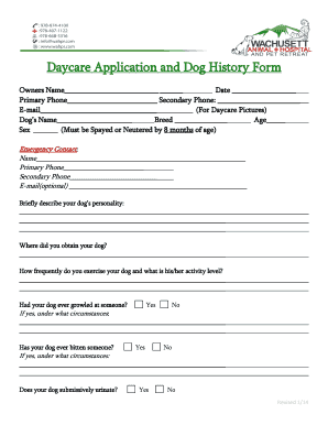 Fillable Online Daycare Application and Dog History Form Fax Email ...