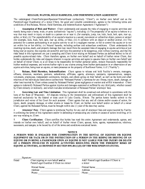 Fillable Online RELEASE, WAIVER, HOLD HARMLESS, AND INDEMNIFICATION AGREEMENT Fax Email Print ...