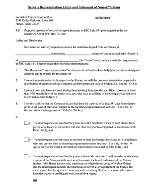 Fillable Online Seller s Representation Letter and Statement of Non ...