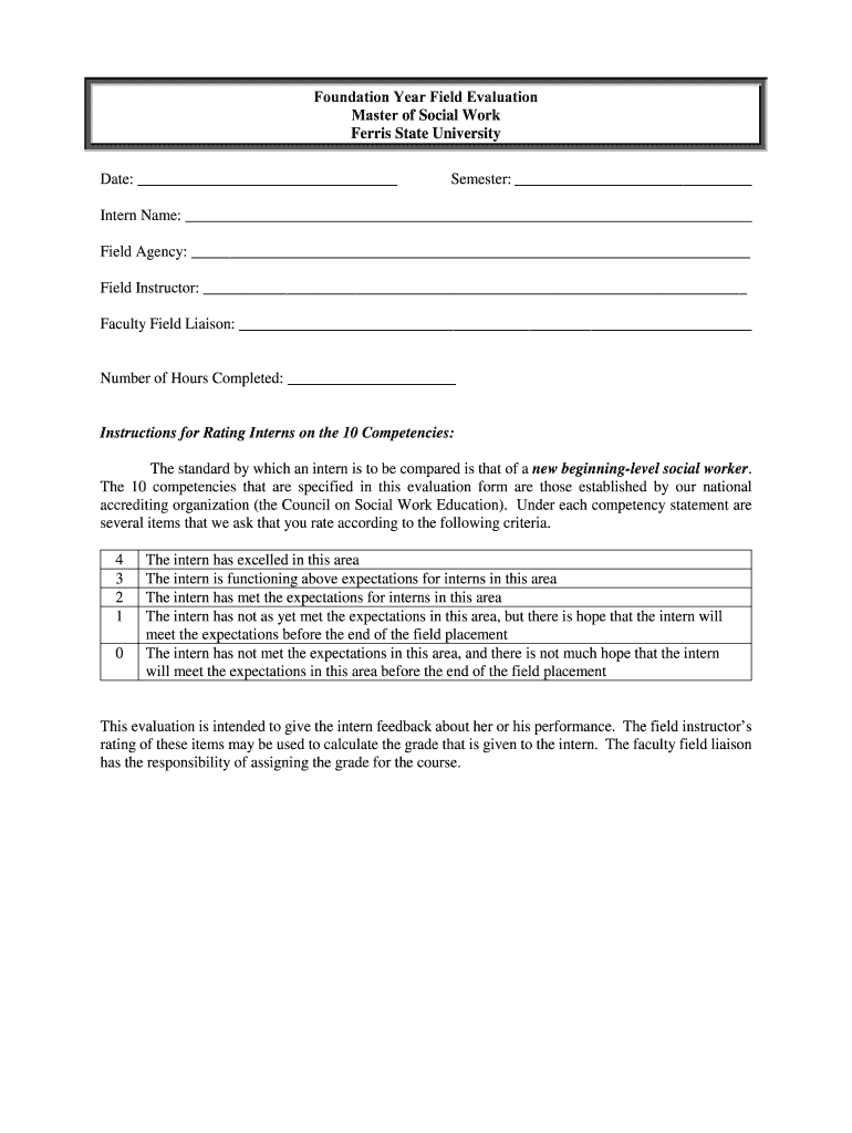Fillable Online ferris Foundation Year Field Evaluation Fax Email Print - pdfFiller