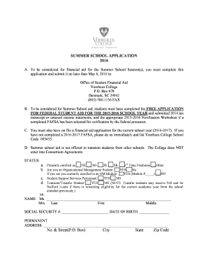 Fillable Online voorhees SUMMER SCHOOL APPLICATION - Voorhees College ...