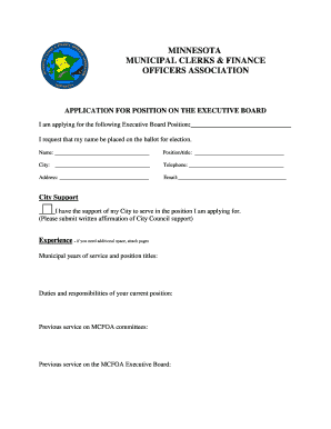 Fillable Online Mcfoa Application For Position On The Executive Board