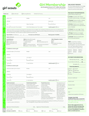 Fillable Online gscwm 2017 Girl Membership Form. Printable form for ...