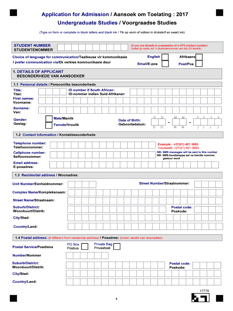 Fillable Online Download 2017 Application form - ufs.ac.za Fax Email ...