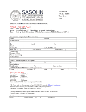 Fillable Online SASOHN ACADEMIC WORKSHOP REGISTRATION FORM Fax Email ...