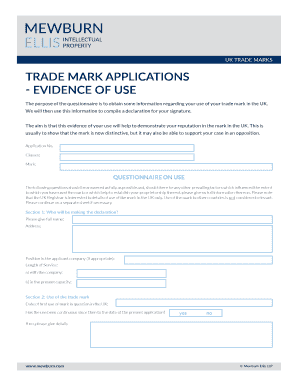 Fillable Online UK TRADE MARKS TRADE MARK APPLICATIONS - EVIDENCE ...