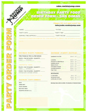 Fillable Online party order formparty order form - Rockin Jump Fax ...