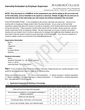 Fillable Online Internship Evaluation by Employer Supervisor Fax Email ...