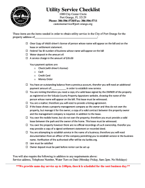 Fillable Online Utility Service Checklist Fax Email Print - pdfFiller
