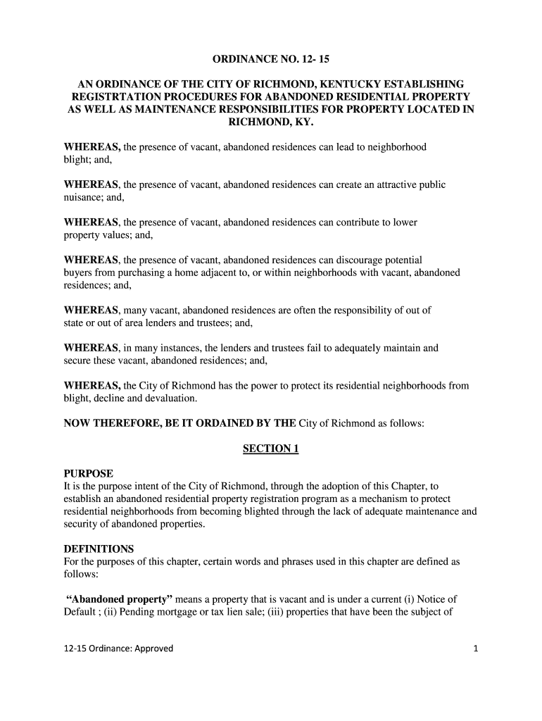 Fillable Online Abandoned Property Ordinance Fax Email Print - pdfFiller