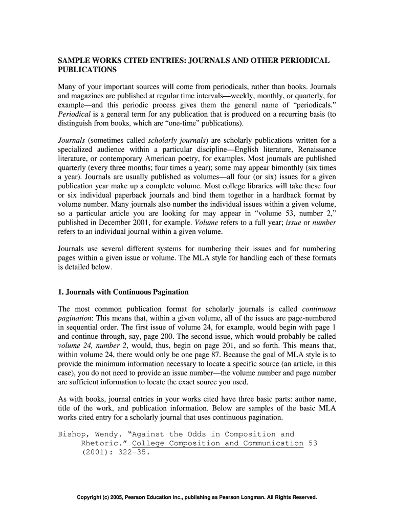 Fillable Online SAMPLE WORKS CITED ENTRIES: JOURNALS AND OTHER ...