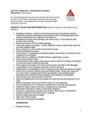 Fillable Online Job Title: Receptionist Administrative Assistant Fax ...