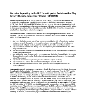 Fillable Online apus Form for Reporting to the IRB Unanticipated ...